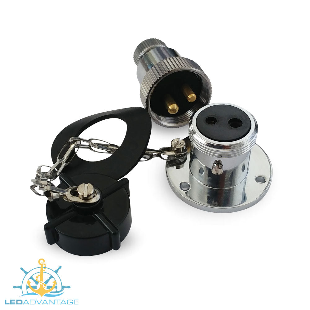 12v~24v 3 Amp Chrome Plated 2-Pin Screw Apart Electrical Plug & Socket ...