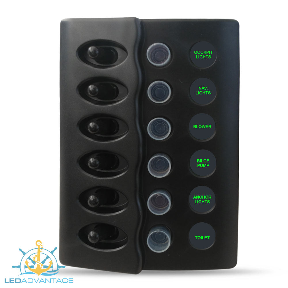 12v~24v Waterproof 6 Gang LED Backlit Switch Panel with Circuit Breake ...